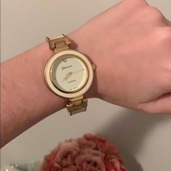 Geneva | Jewelry | New White And Gold Cuff Watch | Poshmark